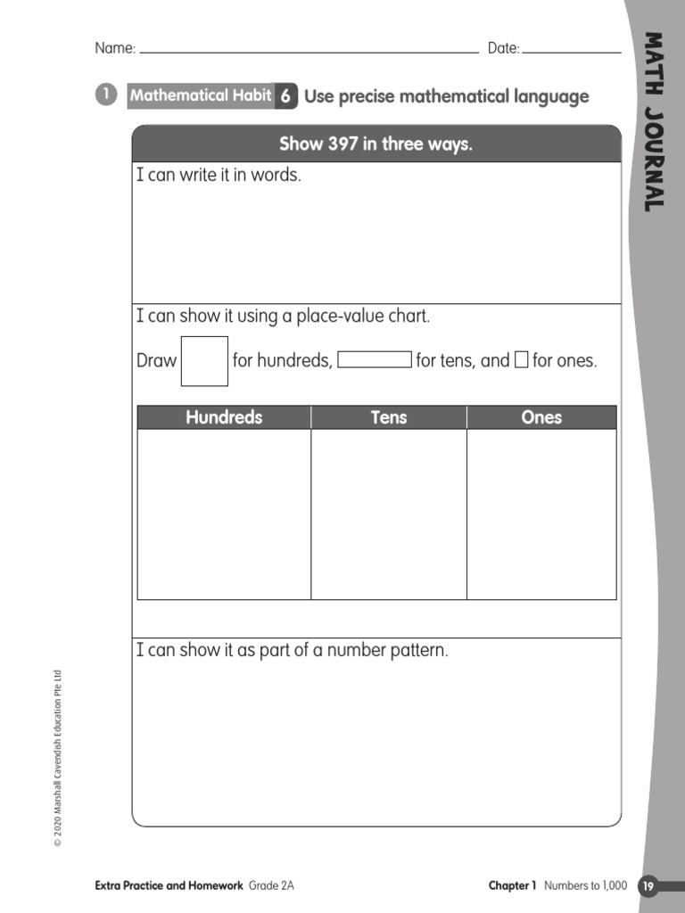 Chapter 1 Math Journal (G2) | PDF