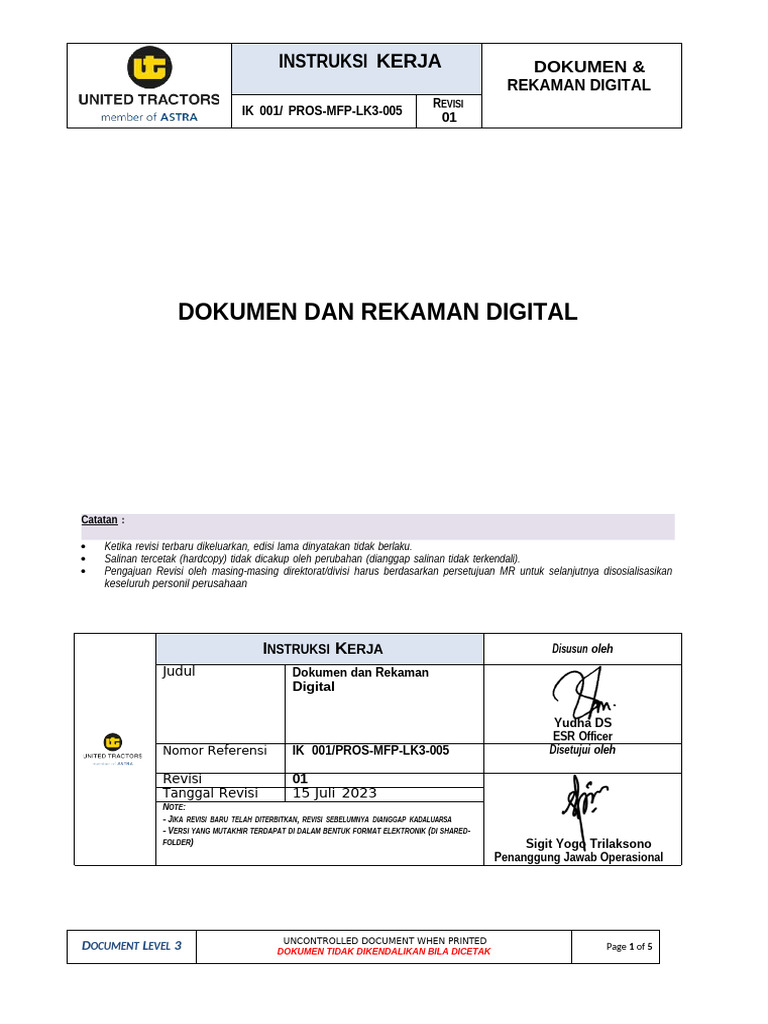 IK 001 - PROS-MFP-LK3-005 IK Dokumen & Rekaman Digital Rev.1 | PDF