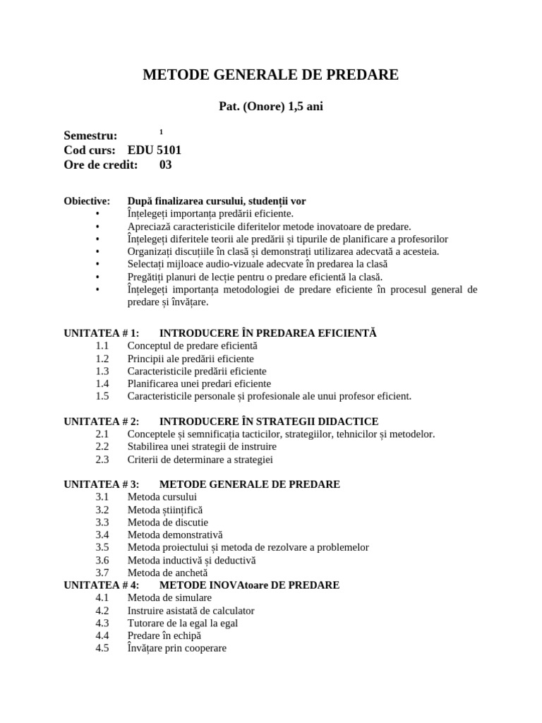 EDU 5101 Metode Generale de Predare | PDF
