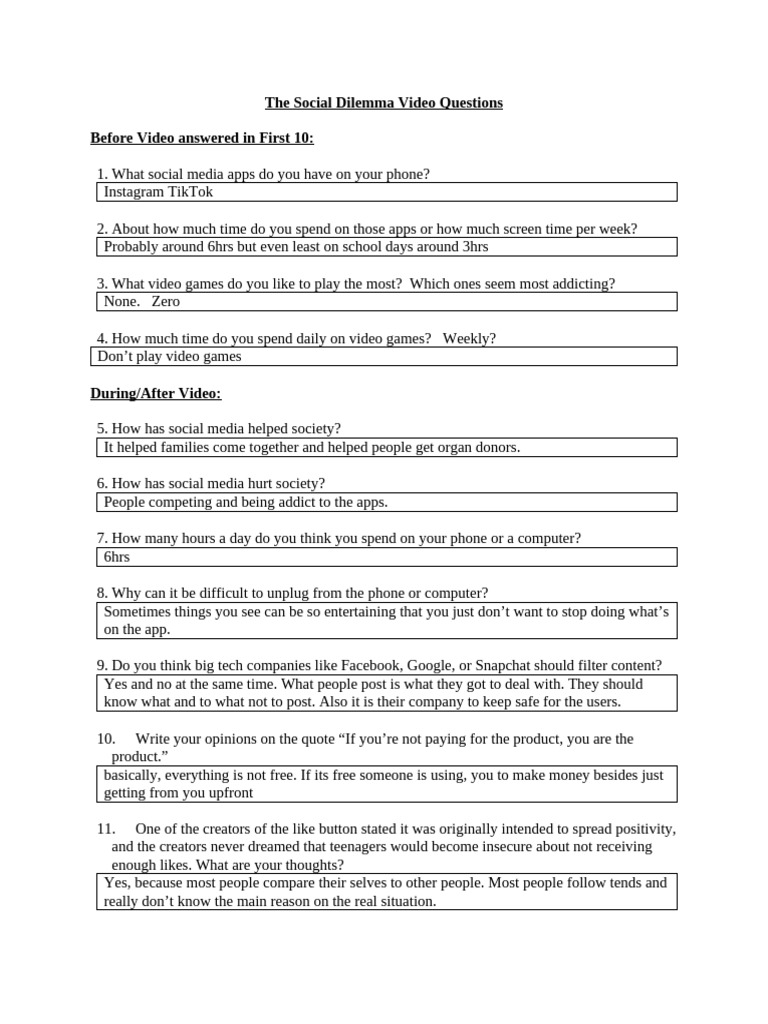 The Social Dilemma: Video Q&A | PDF | Social Media | Popular Culture ...