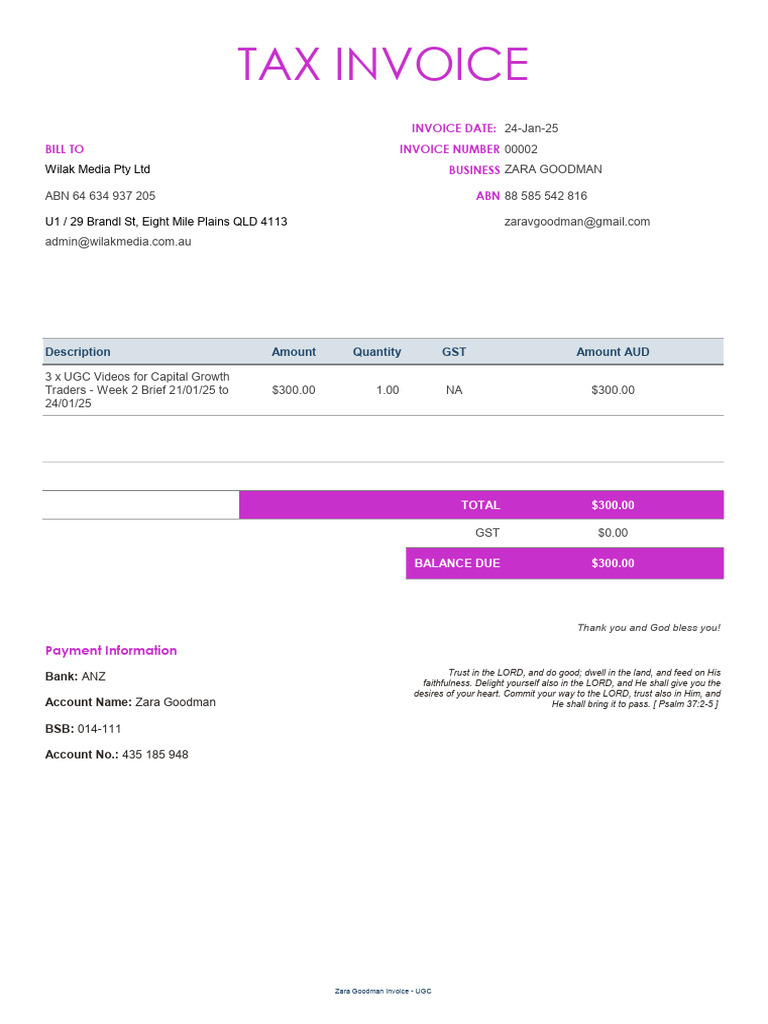 Zara Goodman UGC Invoice 00002 | PDF