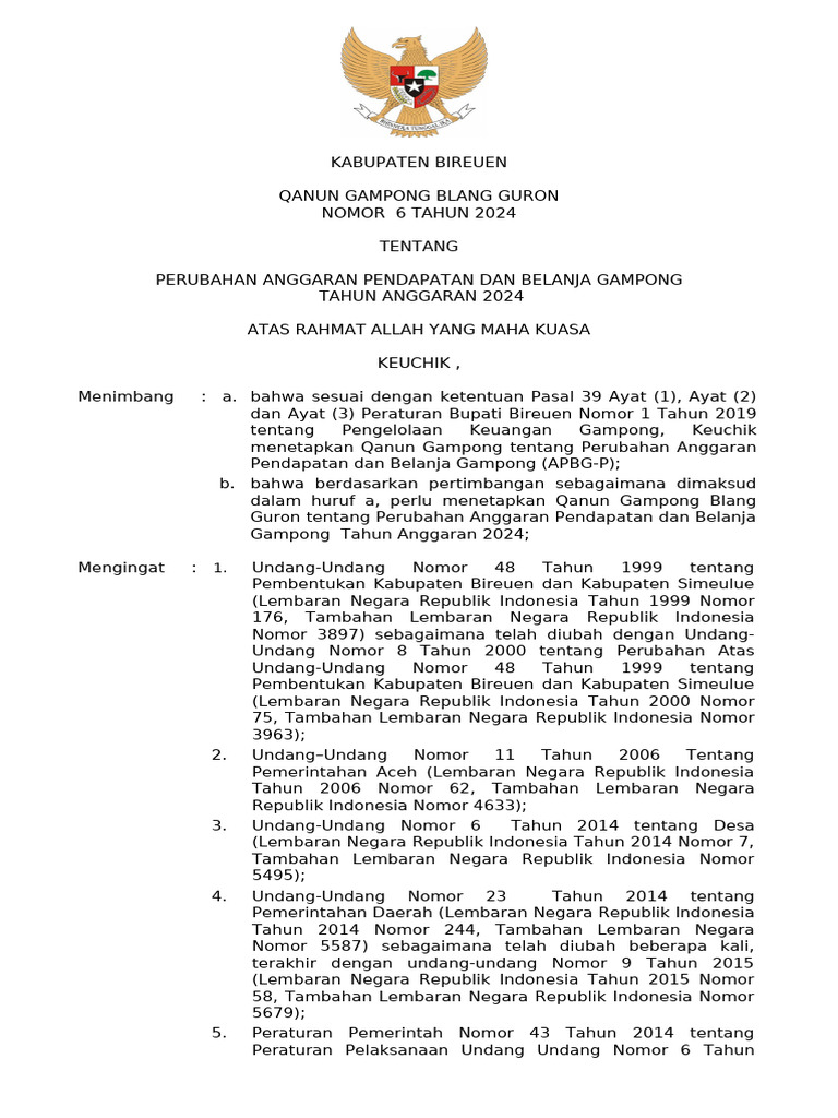 Qanun APBG-P 2024 | PDF