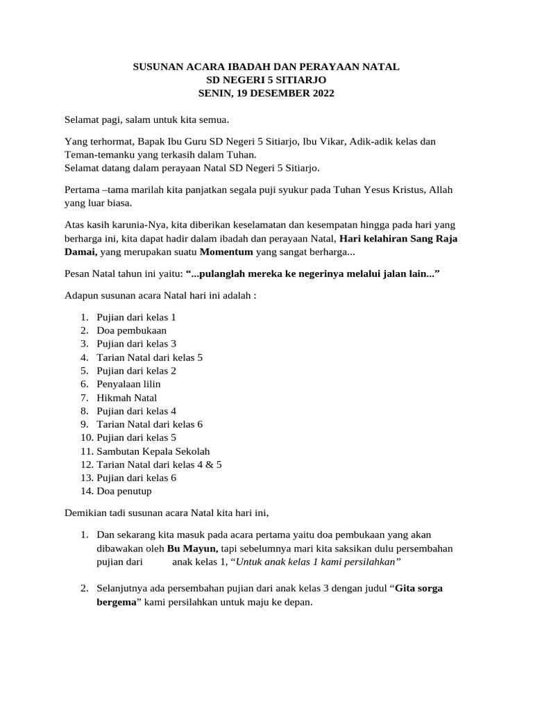 Susunan Acara Ibadah Dan Perayaan Natal Jeslyn | PDF