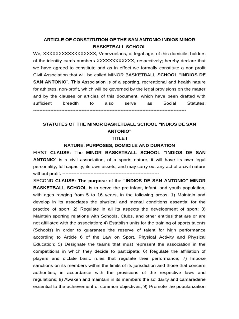 Constitutive Act Basketball School | PDF | Board Of Directors ...