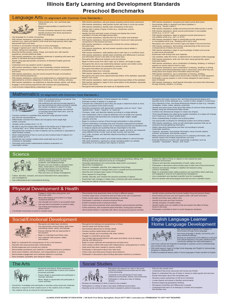 Preschool Benchmark Standards Illionis 2018 | PDF | Shape | Learning