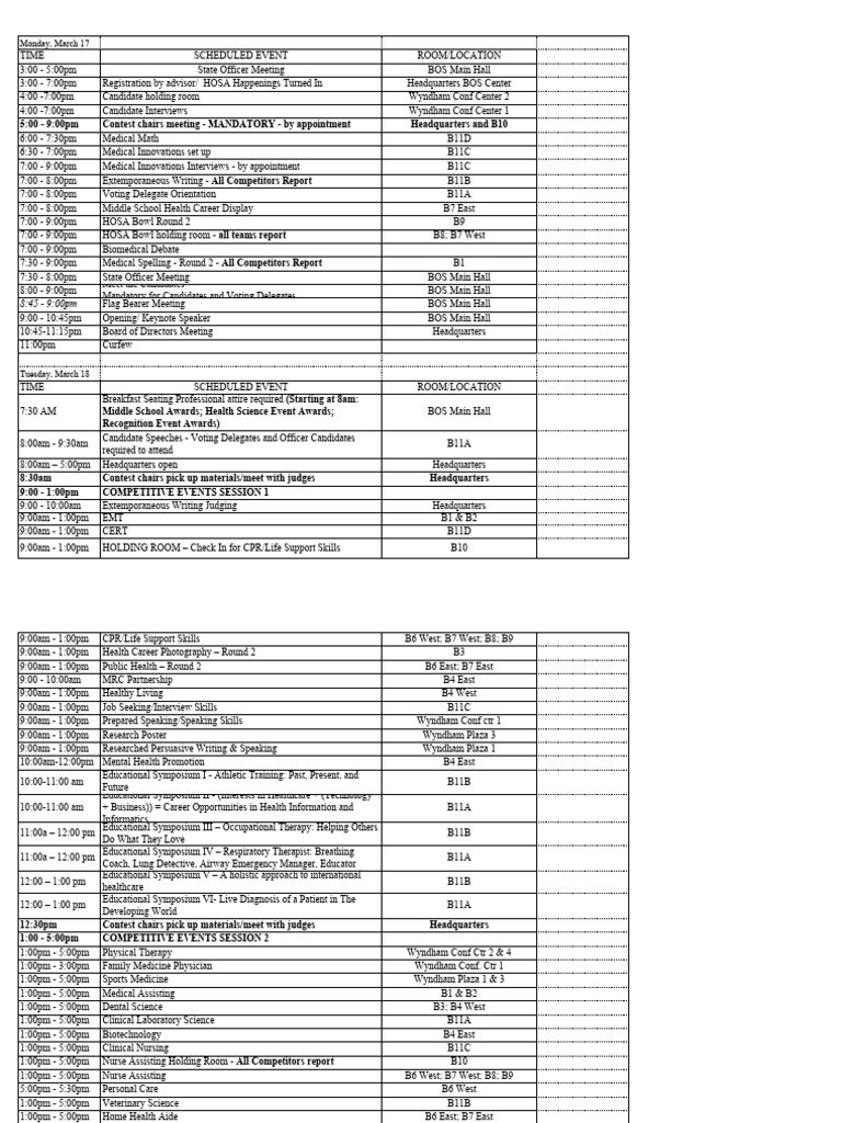 HOSA State Competition Schedule | PDF | Medicine | Public Services