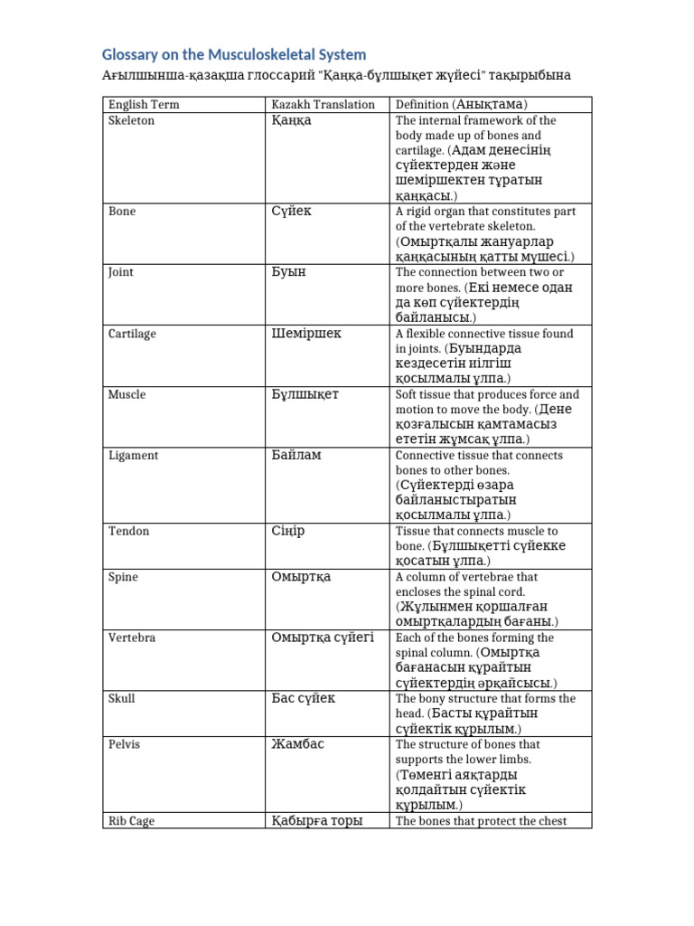Musculoskeletal SystemGlossary | PDF