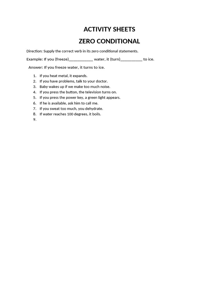 Zero Conditional Practice Sheets | PDF