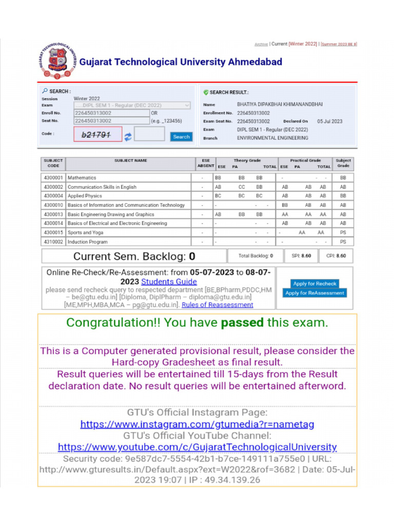 Diploma Sem 1 Result | PDF