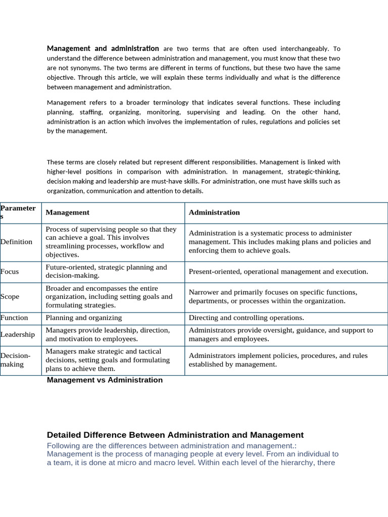 Distinguishing Management from Administration | PDF | Critical Thinking ...