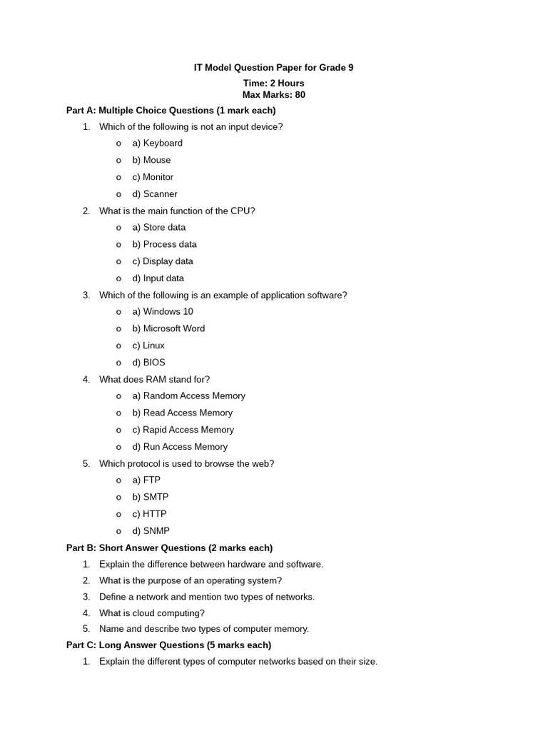 Grade 9 IT Exam Prep Guide | PDF | Computer Network | Computer Data Storage