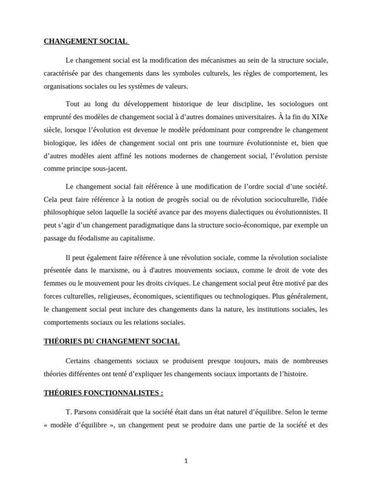 Comprendre Le Changement Social Et Ses Théories Pdf Société évolution