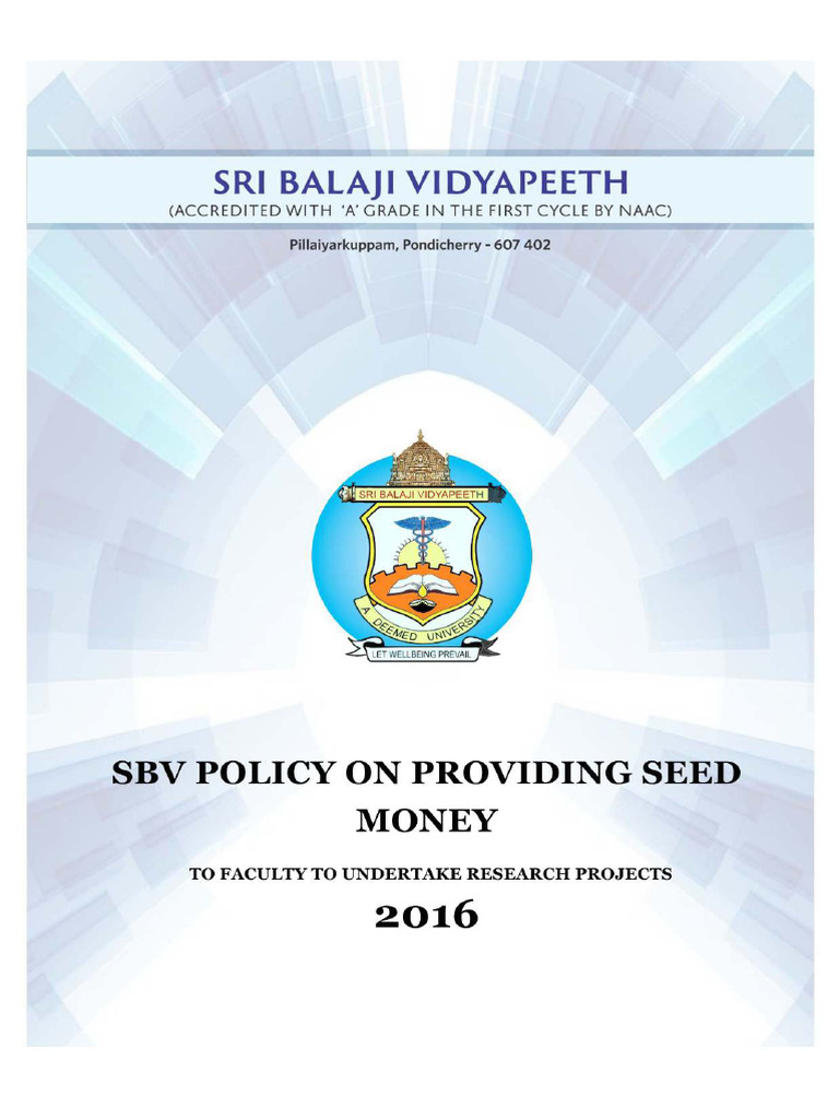 SBV Seed Money Policy for Research 2016 | PDF