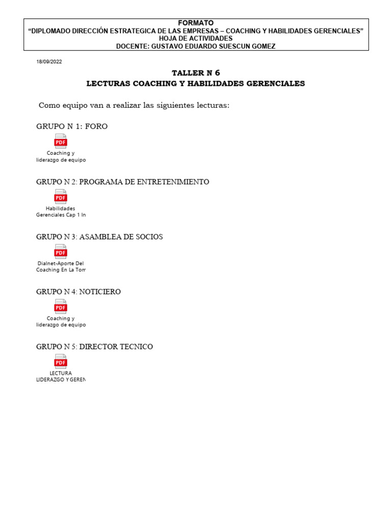 TALLER N 6 LECTURAS | PDF