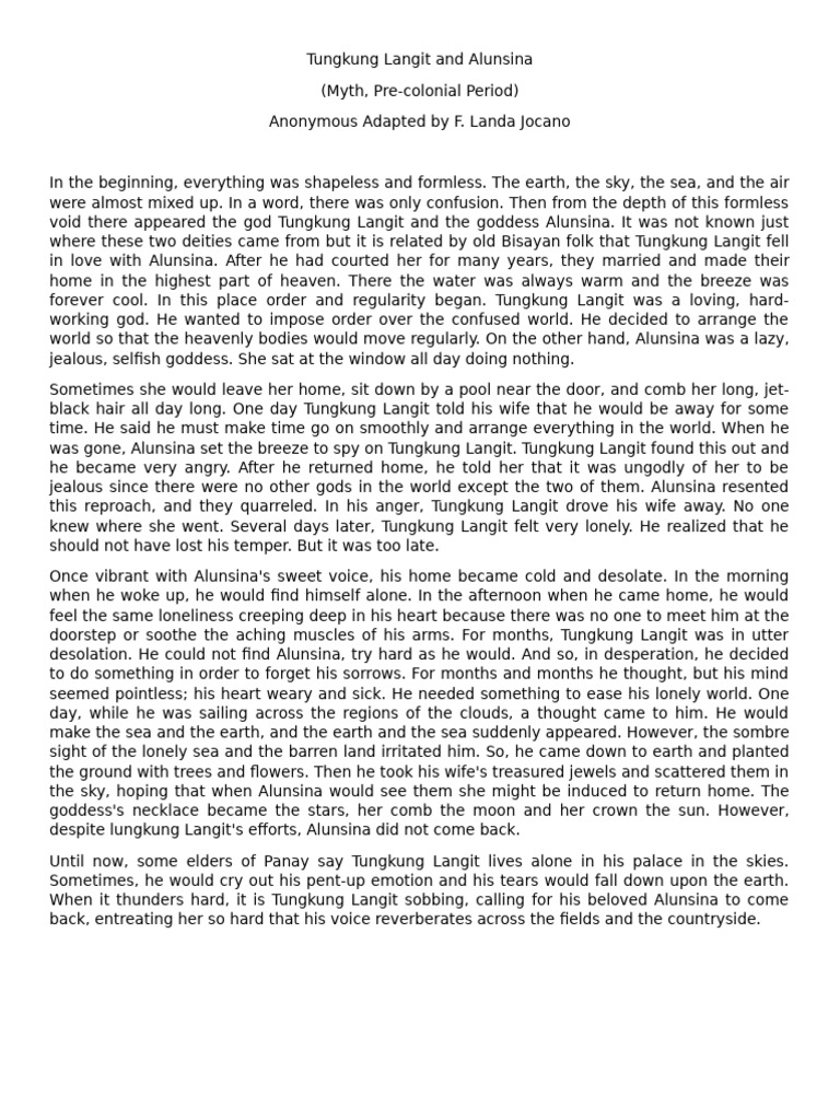 Tungkung Langit and Alunsina (Plsprint) | PDF | Religious Belief And ...