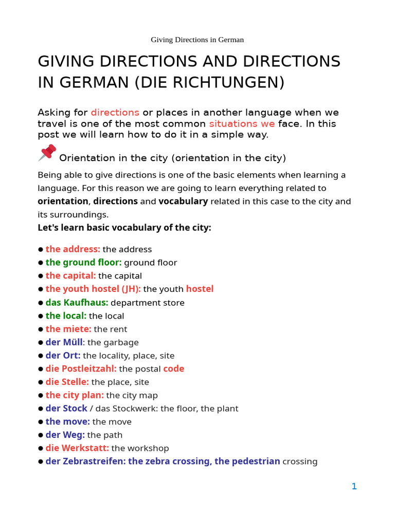 Directions in German: A Practical Guide | PDF | Linguistic Morphology ...