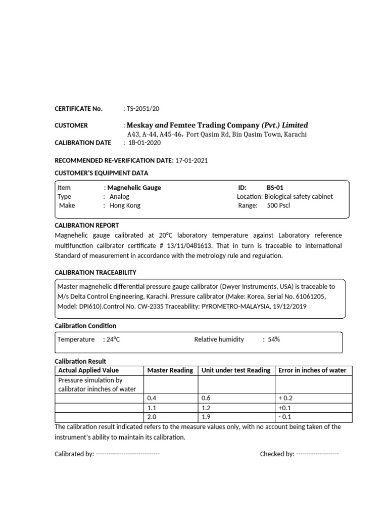 Calibration Magnehelic LFC | PDF