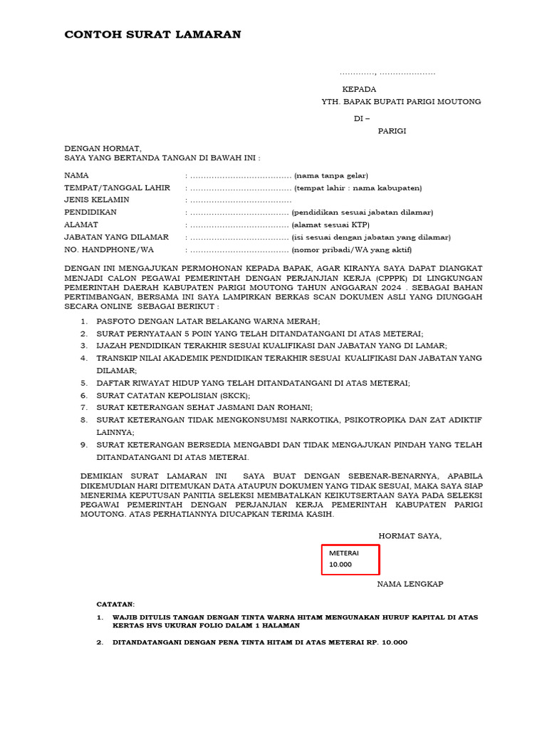 Format Surat Lamaran CPPPK | PDF