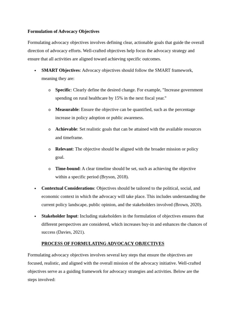 Advocacy Activities Notes | PDF | Goal | Policy
