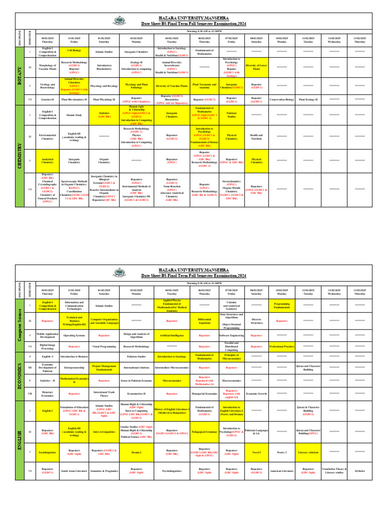 Date Sheet Bs Fall 24 Afiliated Colleges Pdf Mathematical Analysis