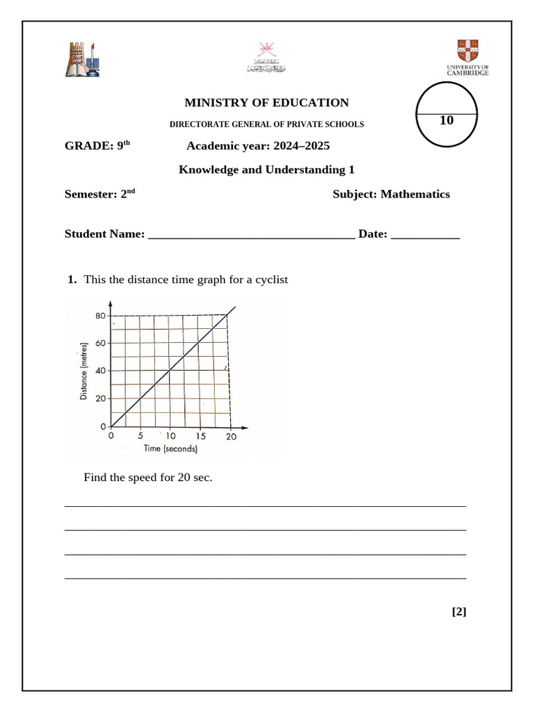 9th Grade Math Worksheet 2024-2025 | PDF