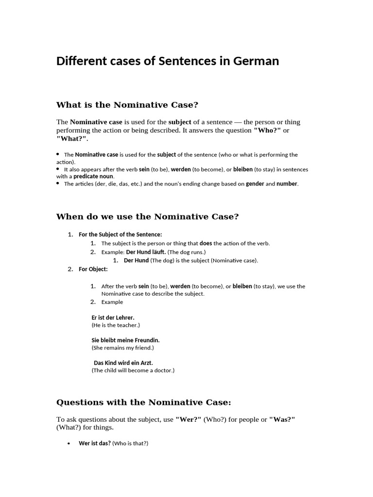 Understanding the German Nominative Case | PDF