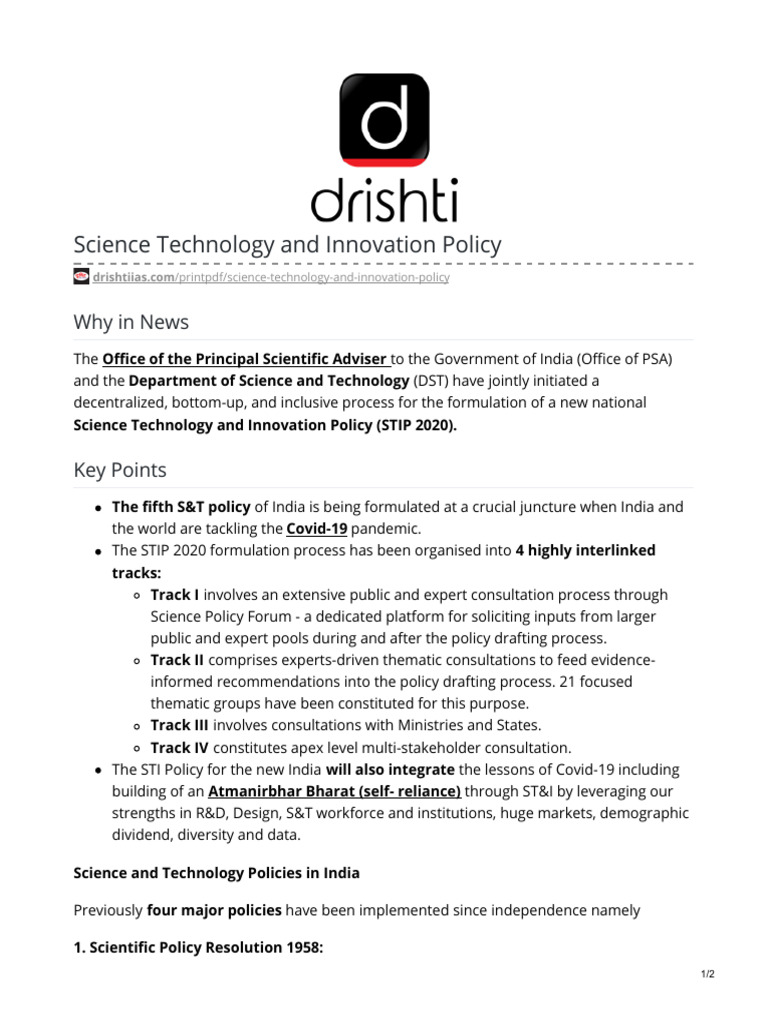 India's New Science Policy 2020 | PDF | Innovation | Science