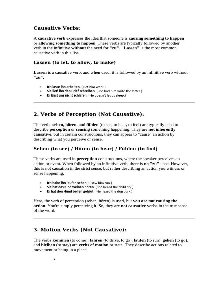 Infinitiv Ohne Zu Verbs Explained | PDF | Verb | Semantics