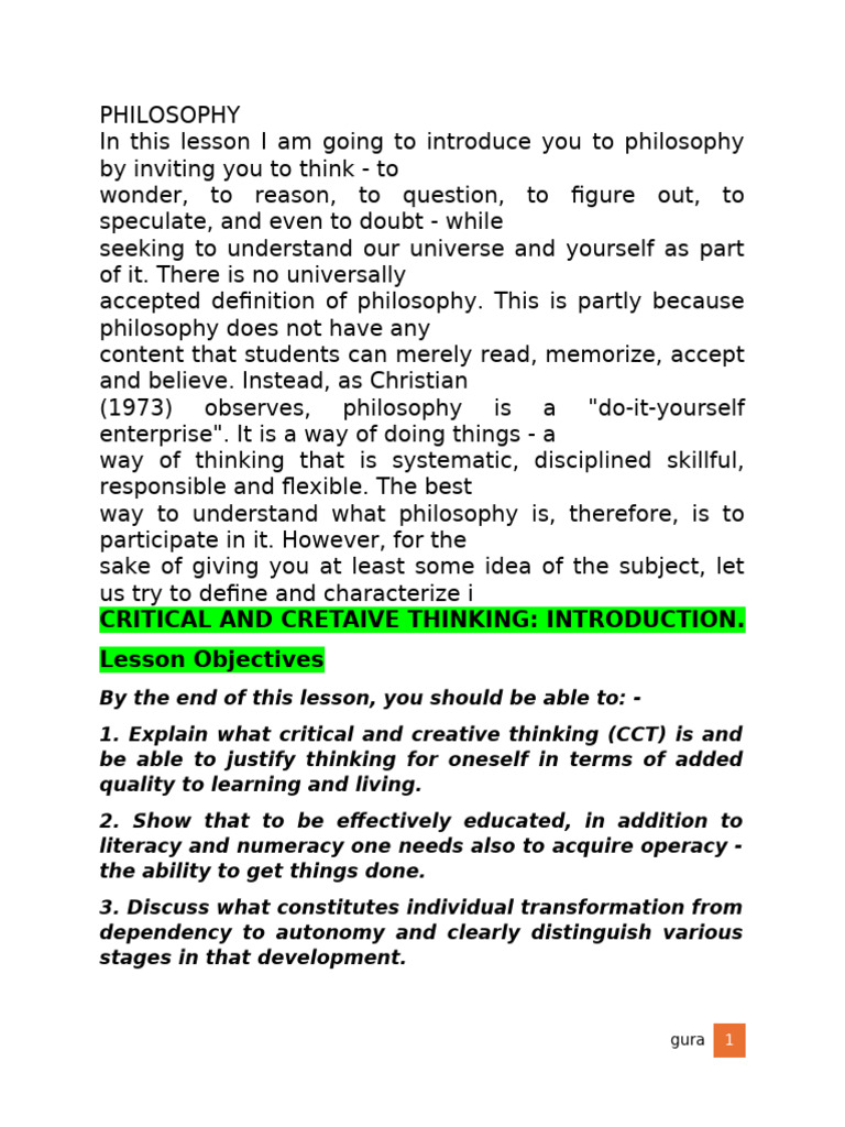 Introduction to Philosophy and Thinking | PDF | Critical Thinking | Thought