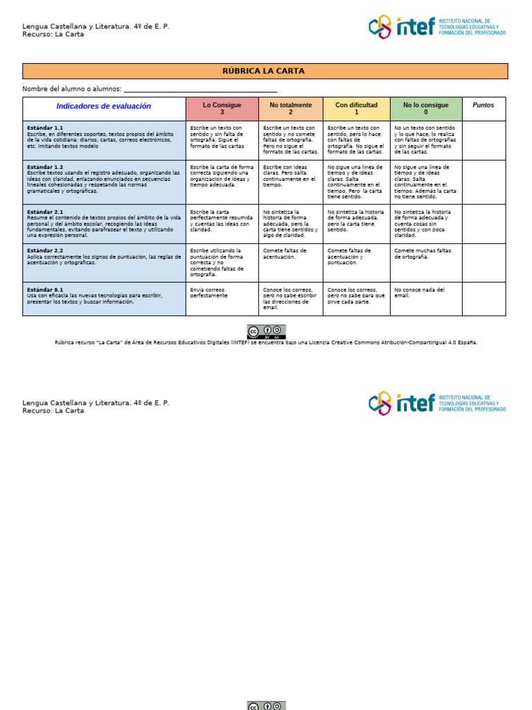 Rubrica_la_carta (1) | PDF | Ortografía | Comunicación humana