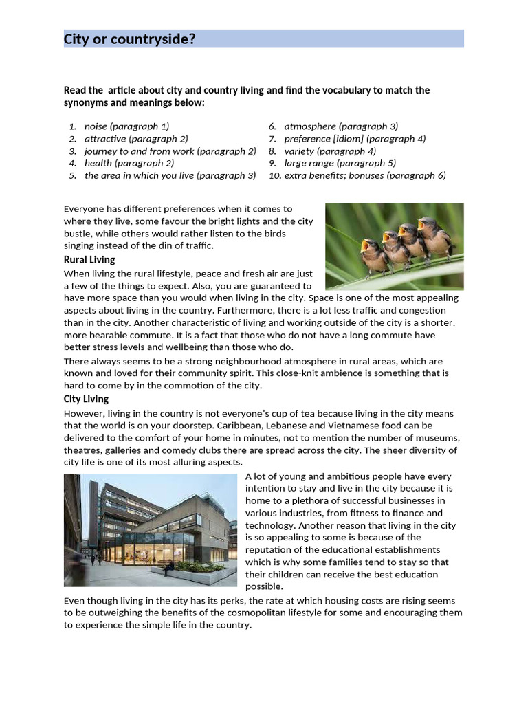 City vs. Country Living: Pros & Cons | PDF