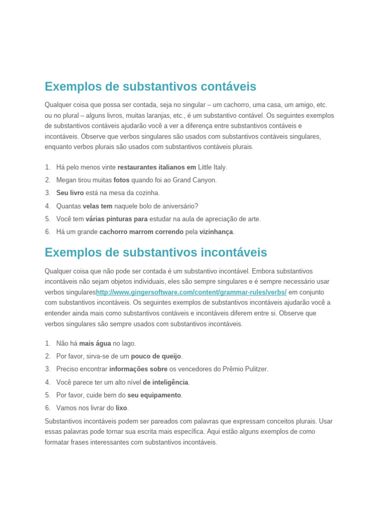 Exercícios Sobre Substantivos Contáveis e Incontáveis | PDF | Substantivo