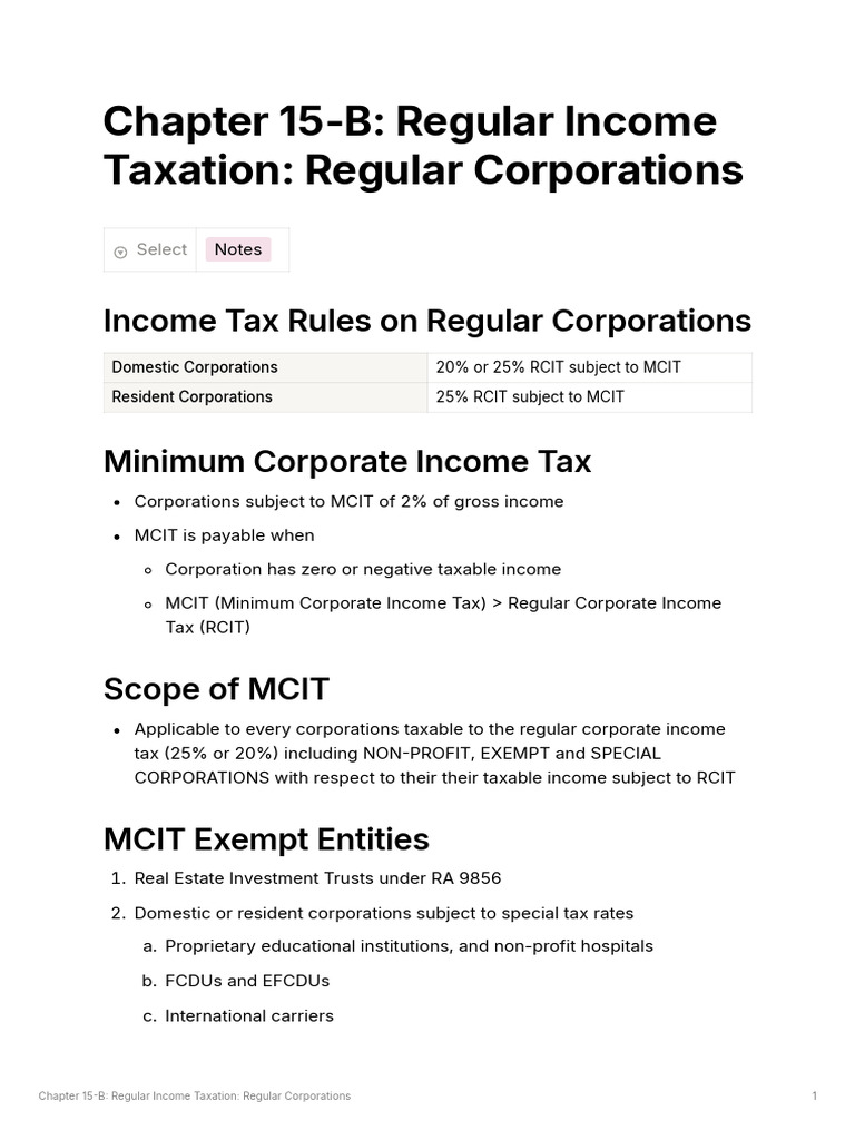 Regular Income Taxation for Corporations | PDF | Taxes | Income Tax