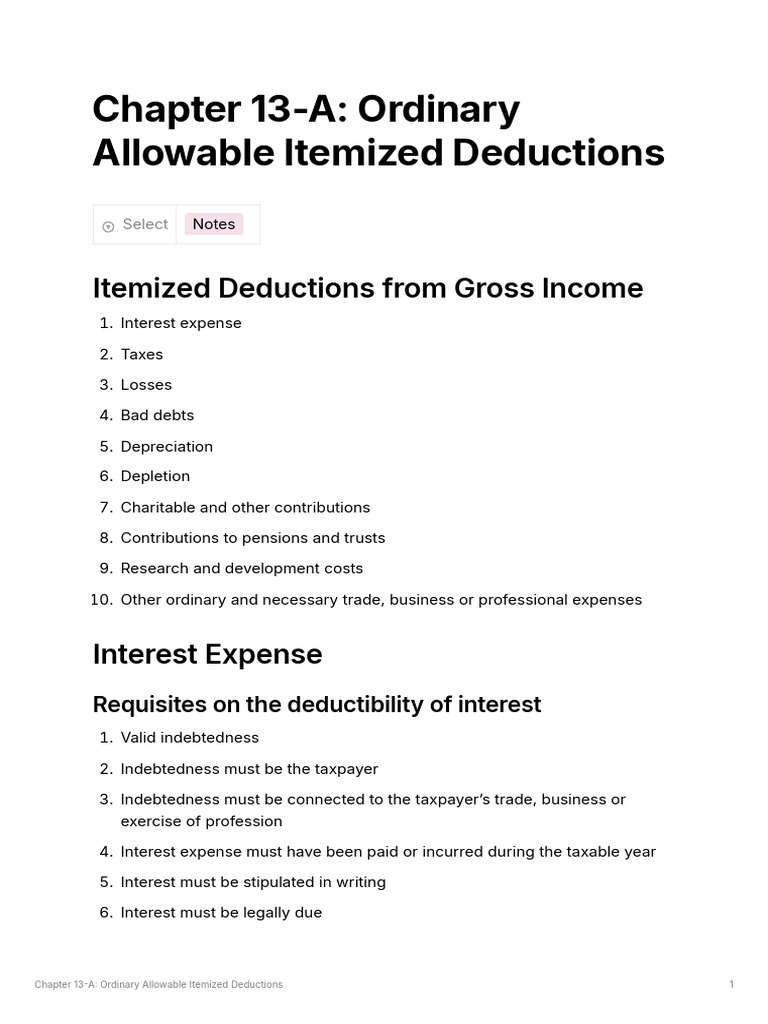 Chapter 13-A Ordinary Allowable Itemized Deductions | PDF | Tax ...