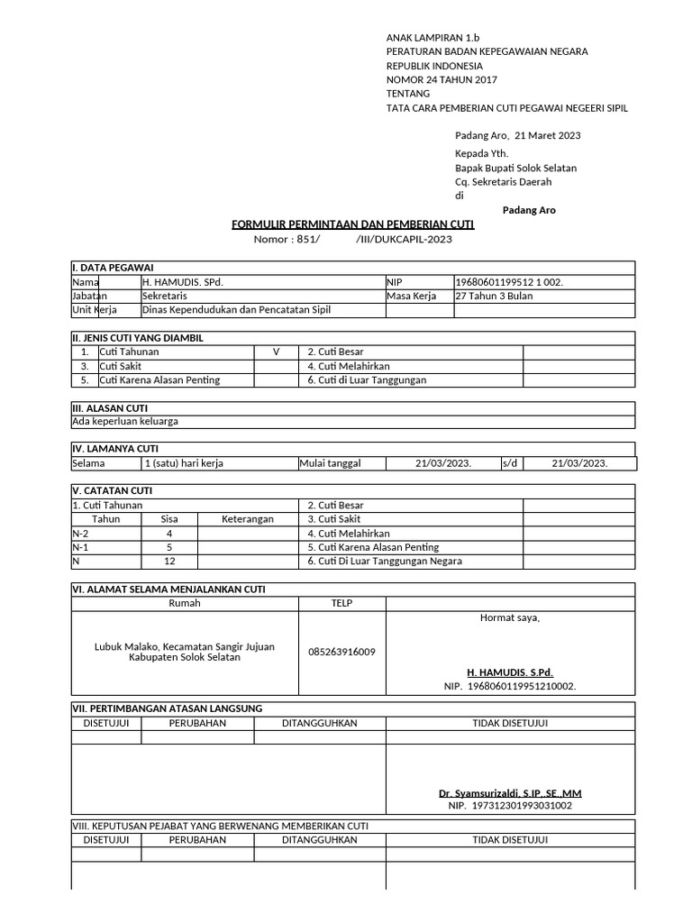 Format Cuti Capil | PDF