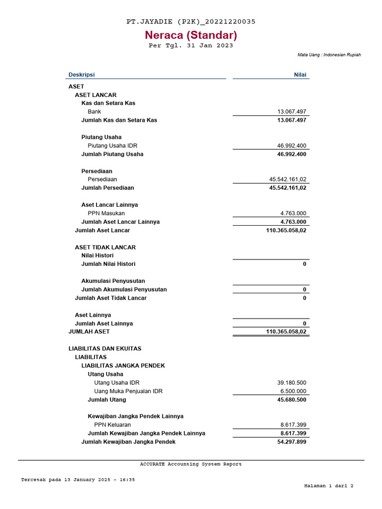 Neraca Standar Ptjayadiep2k202 250113163535 | PDF