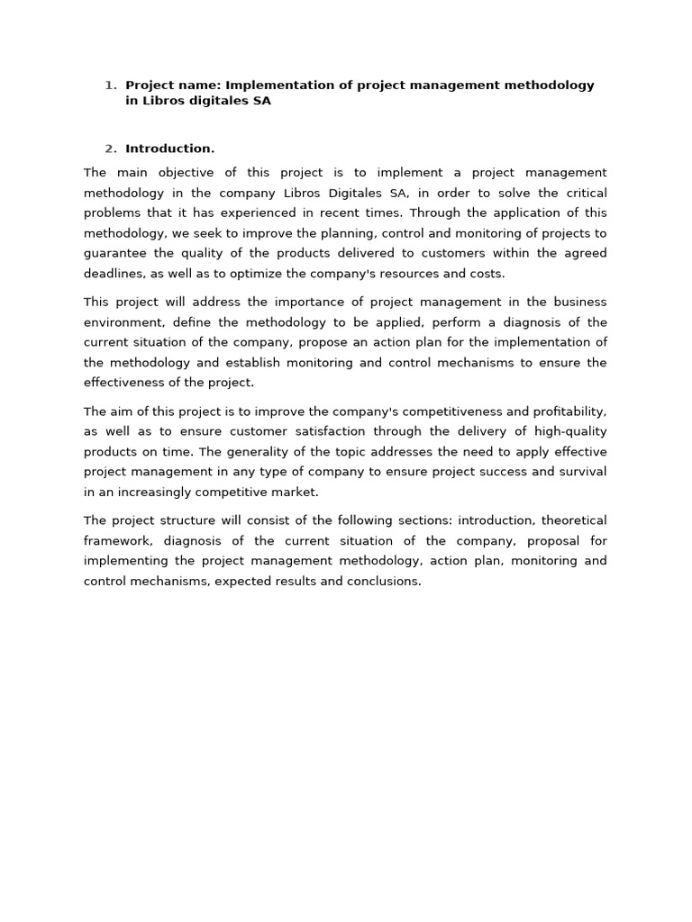 Project Name: Implementation of Project Management Methodology in Digital Books S | PDF ...