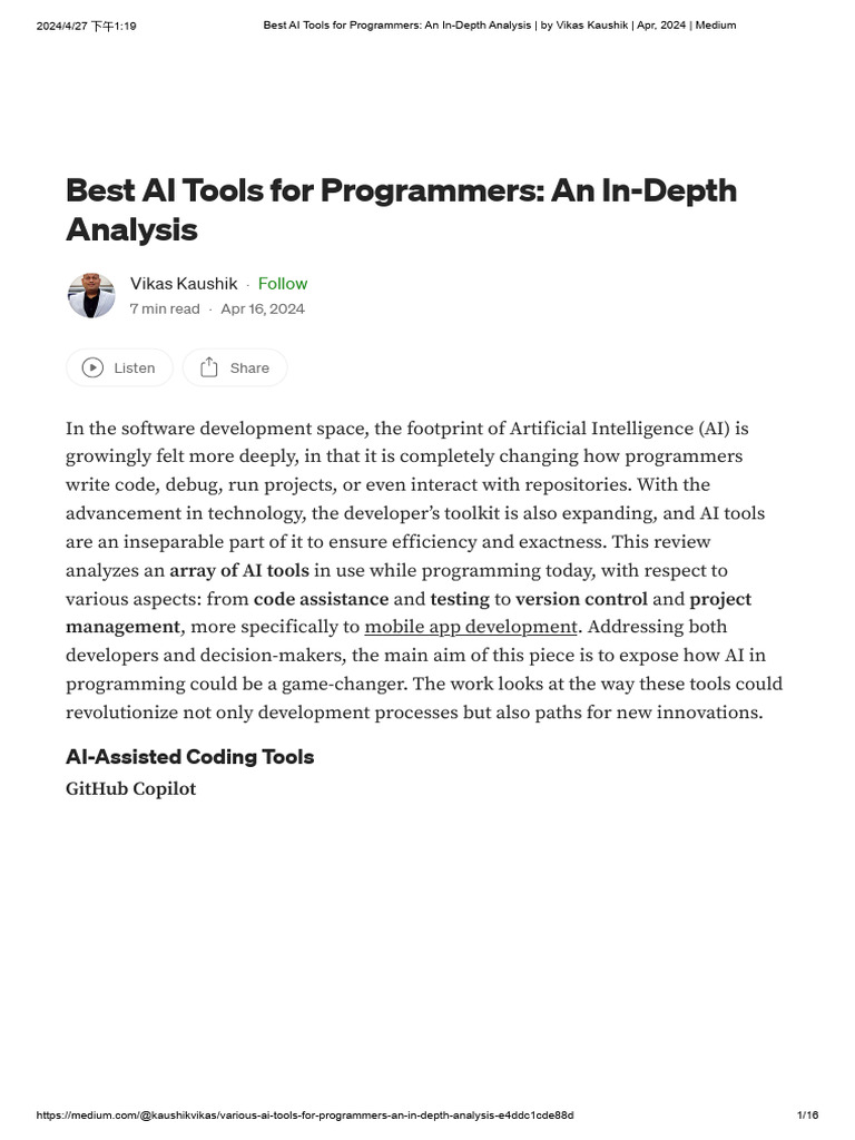 Best AI Tools For Programmers - An In-Depth Analysis - by Vikas Kaushik - Apr, 2024 - Medium ...