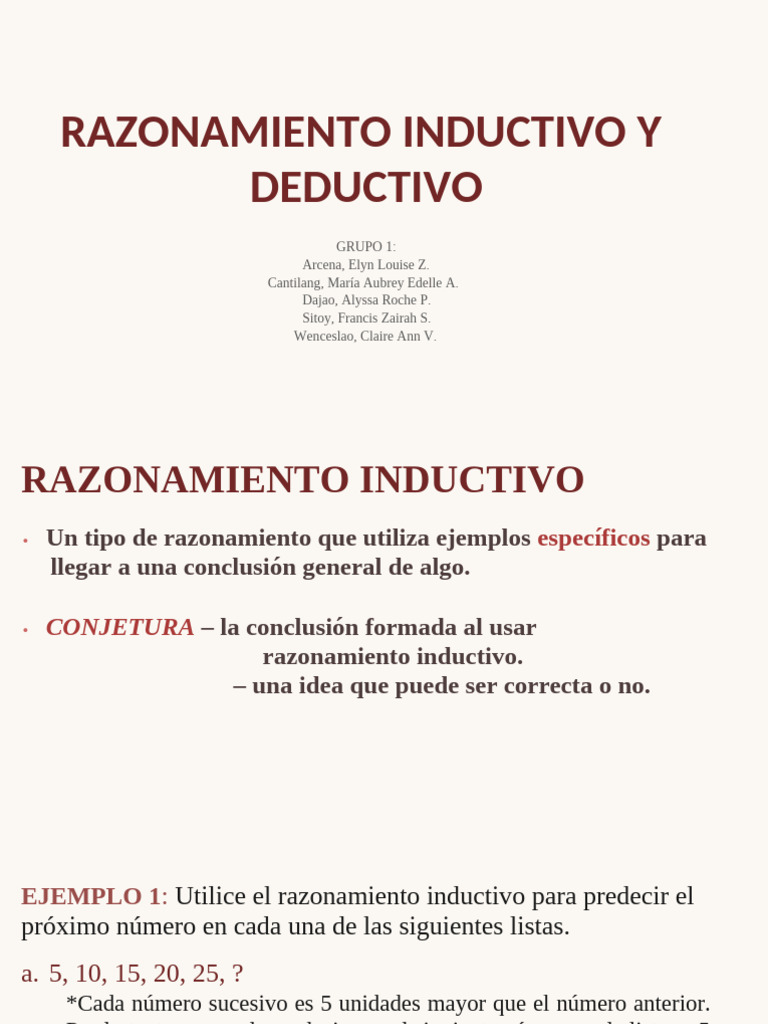 Grupo 1 Razonamiento Inductivo Dedutivo PDF | PDF | Razonamiento inductivo | Razonamiento deductivo