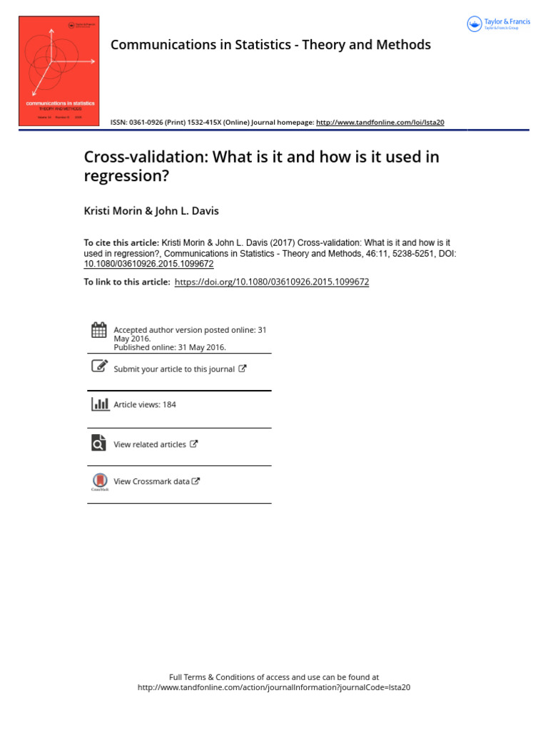 Cross Validation What Is It And How Is It Used In Regressioncommstat 7026