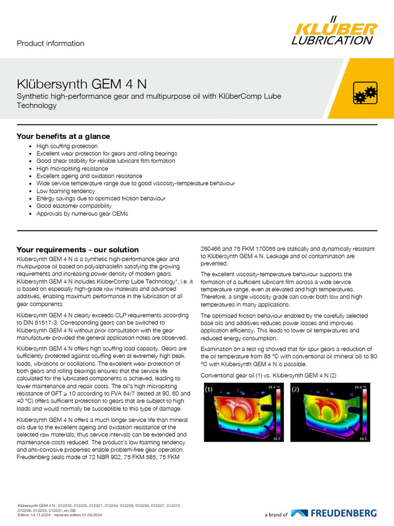 Kluebersynth GEM 4 N GB en | PDF | Lubricant | Bearing (Mechanical)