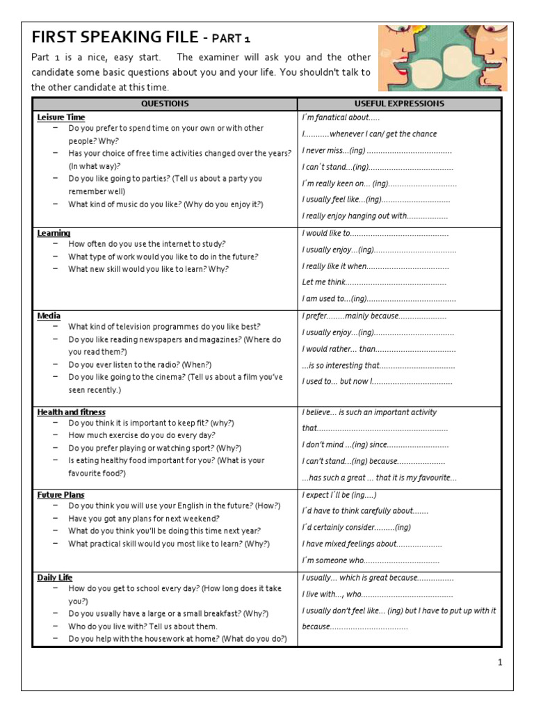 Speaking Exam Part 1 Guide | PDF