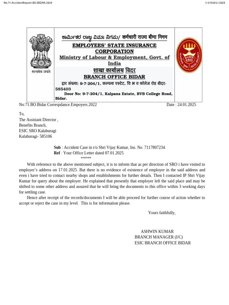 Accident Case Inquiry: Vijay Kumar | PDF