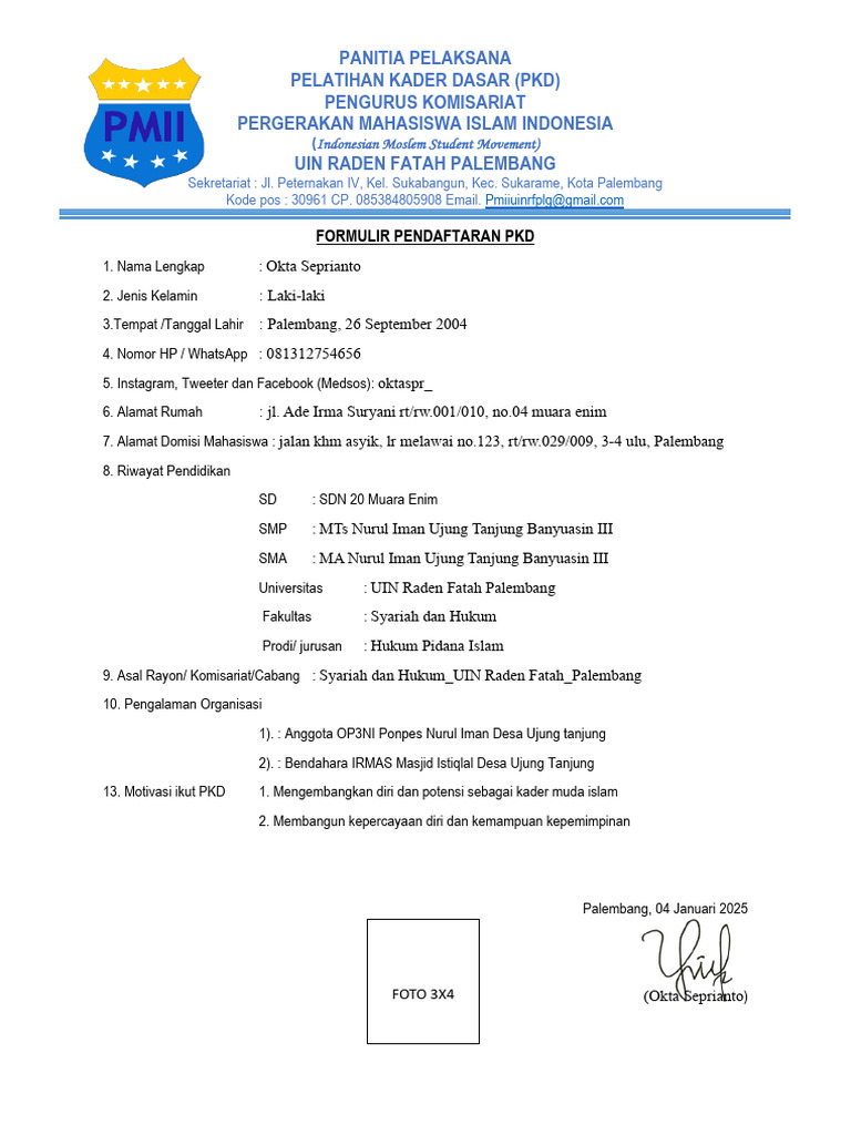 Formulir Pendaftaran PKD Okta | PDF
