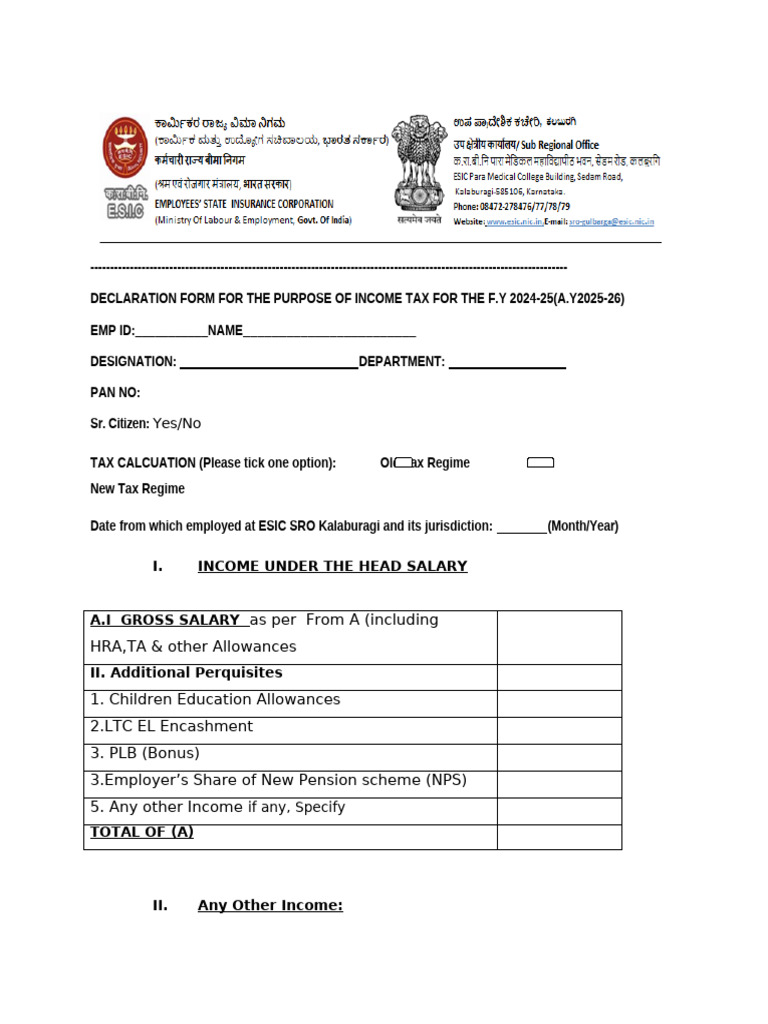 Income Tax Declaration Form 2024-25 | PDF | Taxes | Government Finances