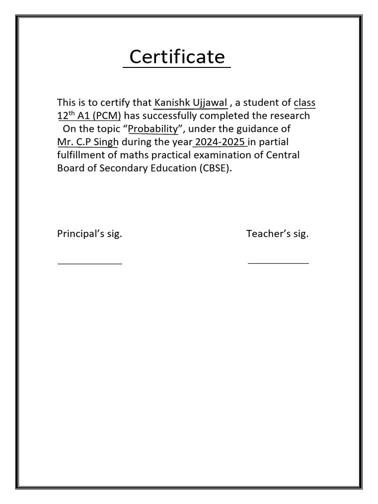 Maths Project Certificate: Probability | PDF