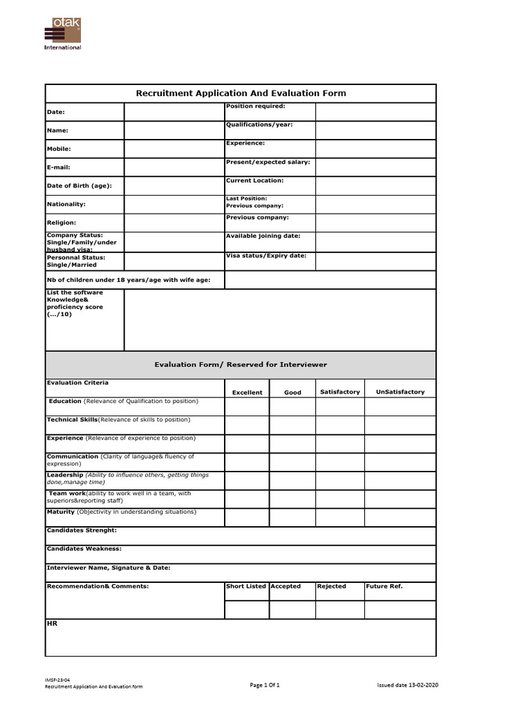 IMSF-23-04 Recruitment Application & Evaluation Form | PDF