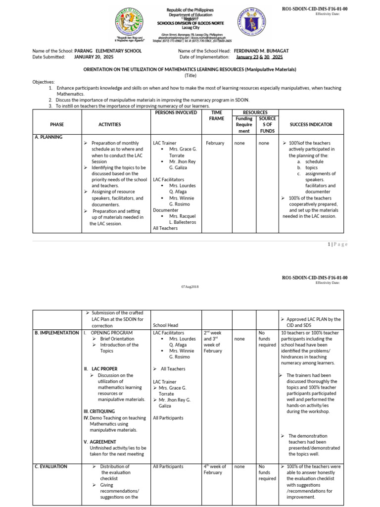 LAC-PLAN-FEBRUARY 2025 | PDF | Teachers | Education Theory