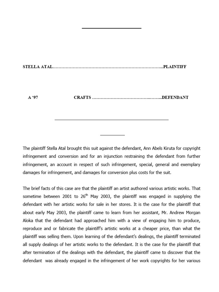 Stella Atal v Anne Abels Kiruta | PDF | Lawsuit | Copyright