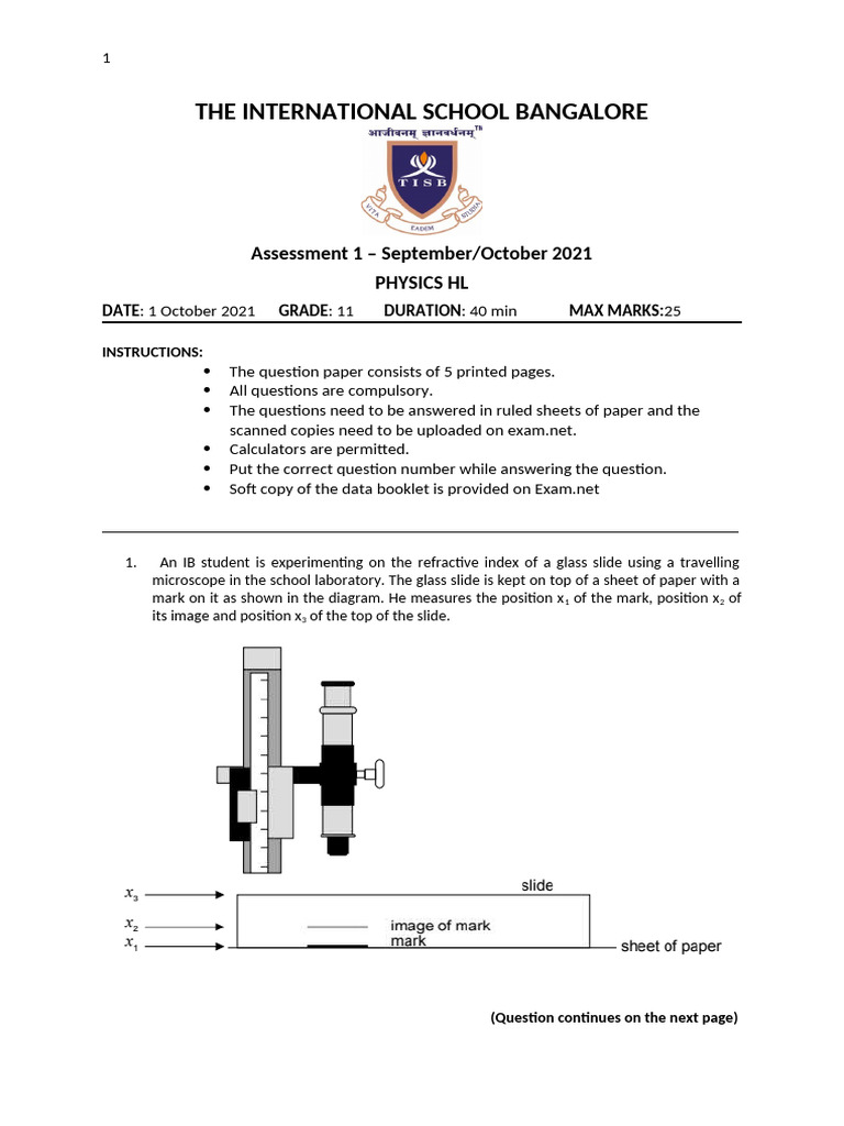 Grade 11 Assessment 1 Physics HL Paper QP 2021-2022 | PDF | Velocity ...